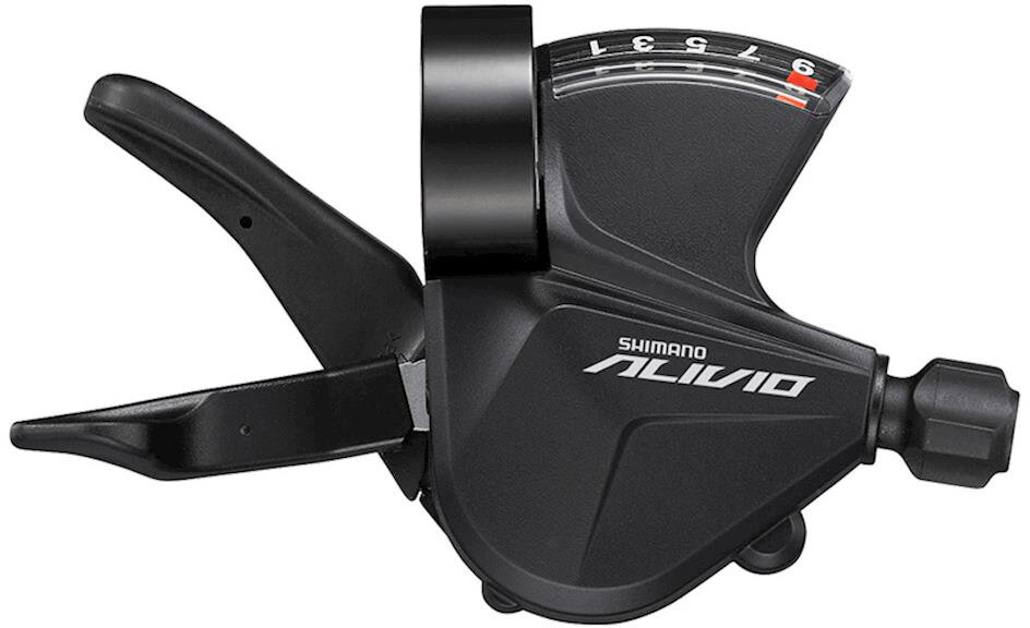 Шифтер Shimano Alivio, M3100-R, правый, 9 скоростей, на хомут, c индикатором, трос 2050 мм Черный
