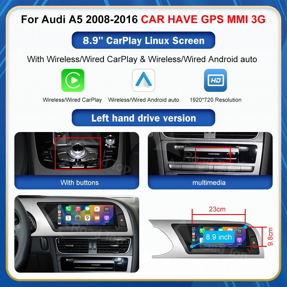 8.9" Android Carplay для Audi A5 2008-2016, LHD