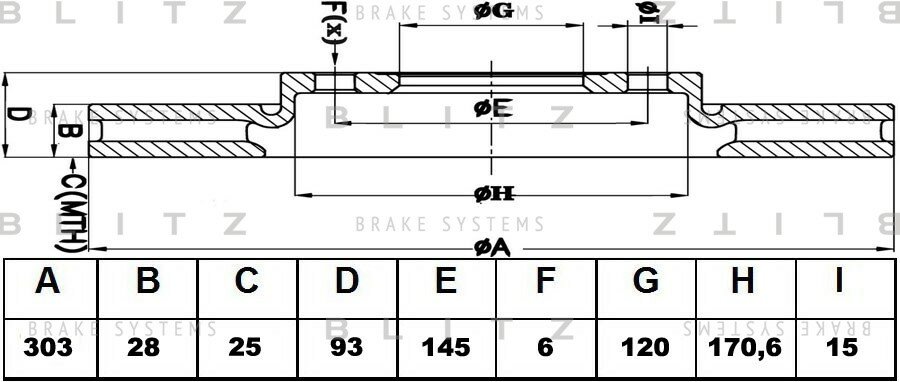 Диск тормозной BLITZ задний вентилируемый MERCEDES Sprinter 06->, VW Crafter 06-> (BS0234)