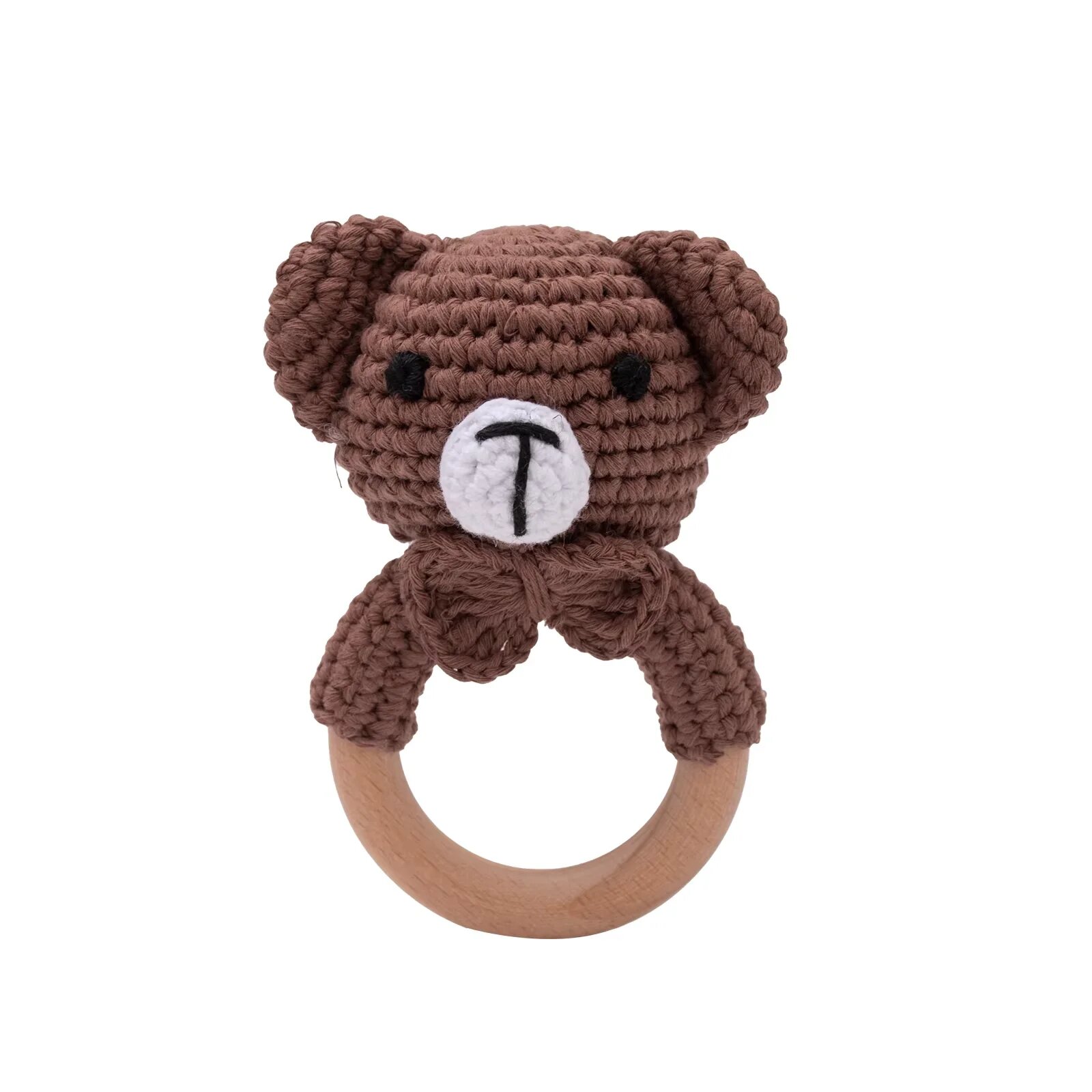 Деревянная вязаная погремушка-прорезыватель bite bites Коричневый, Bear