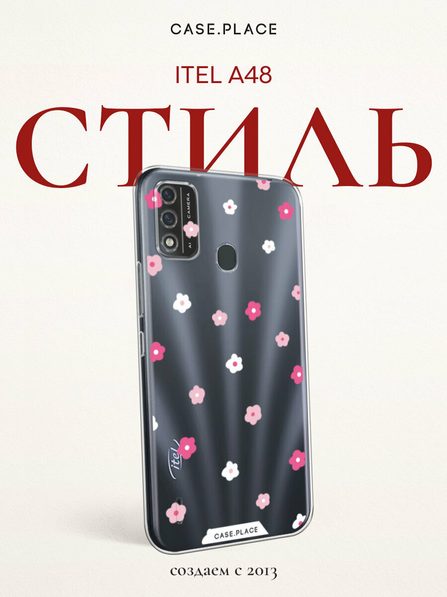 Чехол на Itel A48 / Ител А48 с принтом "Весенние цветочки рисунок", прозрачный
