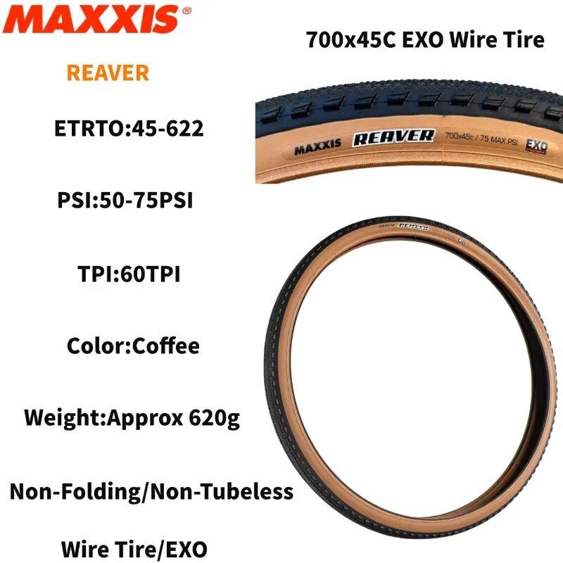 Maxxis Reaver 700x45C EXO Wire Tire, Coffee