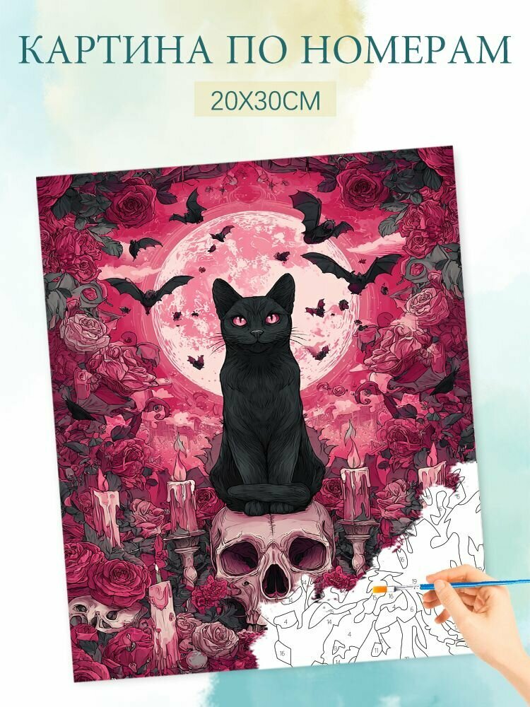 Картина по номерам на холсте с без подрамником 20х30 / "Череп кошки"