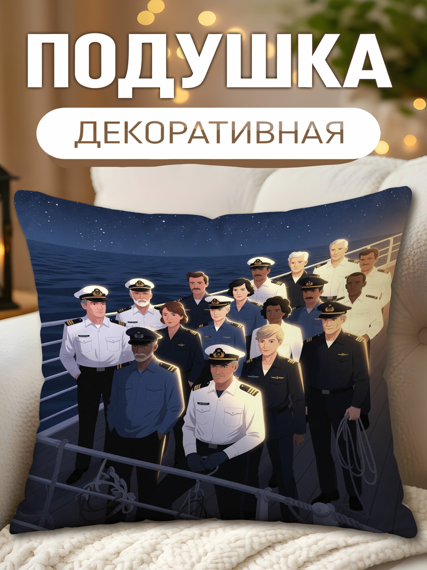 Подушка декоративная день моряка, чехол Габардин, размеры 40 х 40 см, 1 шт.