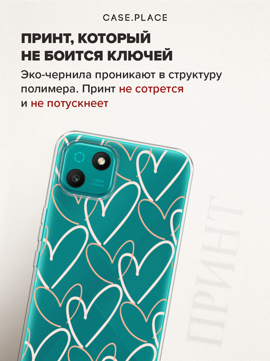 Чехол на Wiko T10 / Вико Т10 с принтом "Узор из сердечек", прозрачный — фото 1