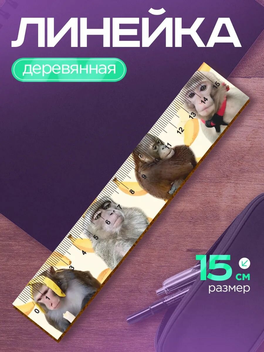 Линейка 15 см деревянная для школы, геометрии обезьяны мем