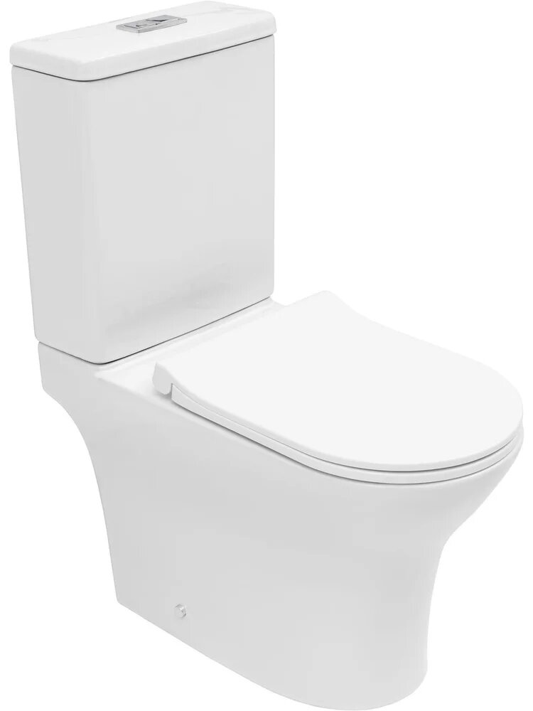 Унитаз-компакт напольный Aquanet 348009 с микролифтом, безободковый, фаянсовый, белый, глянцевый, с нижним подводом, сиденье для унитаза в комплекте