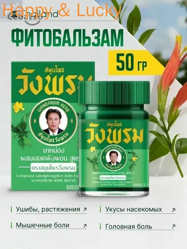 WANG PROM Зеленый Тайский бальзам Ванг Пром (THAI HERBAL GREEN BALM) 50 гр.