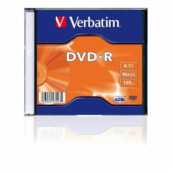 Диск DVD-R Verbatim 4.7 ГБ 16X AZO, в тонкой коробке