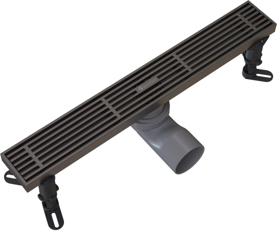Душевой трап (лоток) Knotlor Storm SDRW0400LGM 40 см, с решеткой, перфорированный, вороненая сталь
