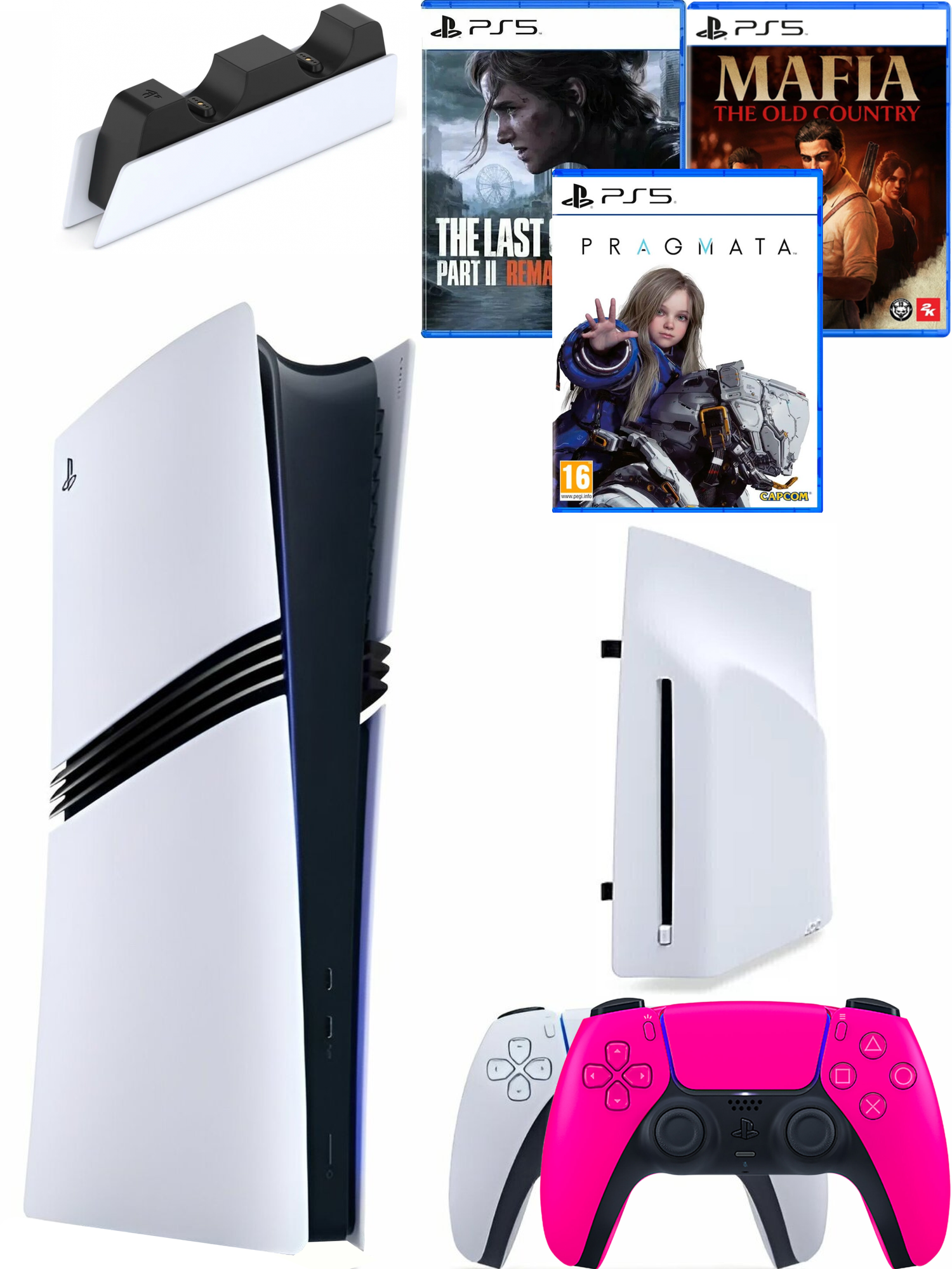 Игровая приставка Sony PS 5 Pro Digital Edition+Зарядная станция+ Дисковод +2-ой геймпад(pink)+3 игры , 2Tb SSD