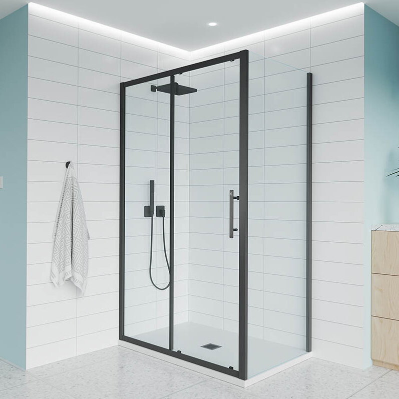 Душевой уголок Veconi Evo 100SP B 140х90 см, профиль матовый черный, стекло прозрачное