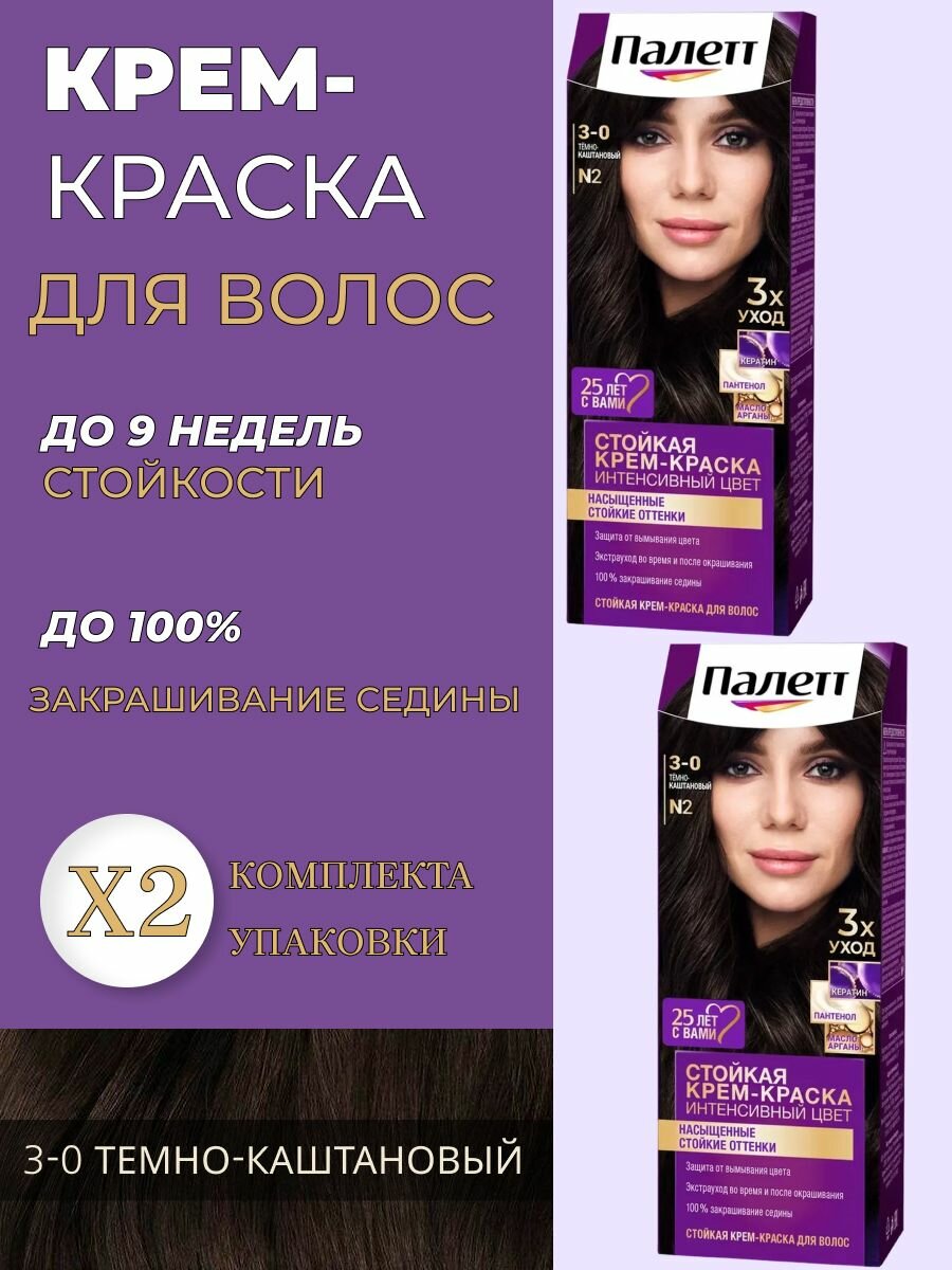 Краска для волос PALETTE Темно-каштановый (2уп по 110мл)