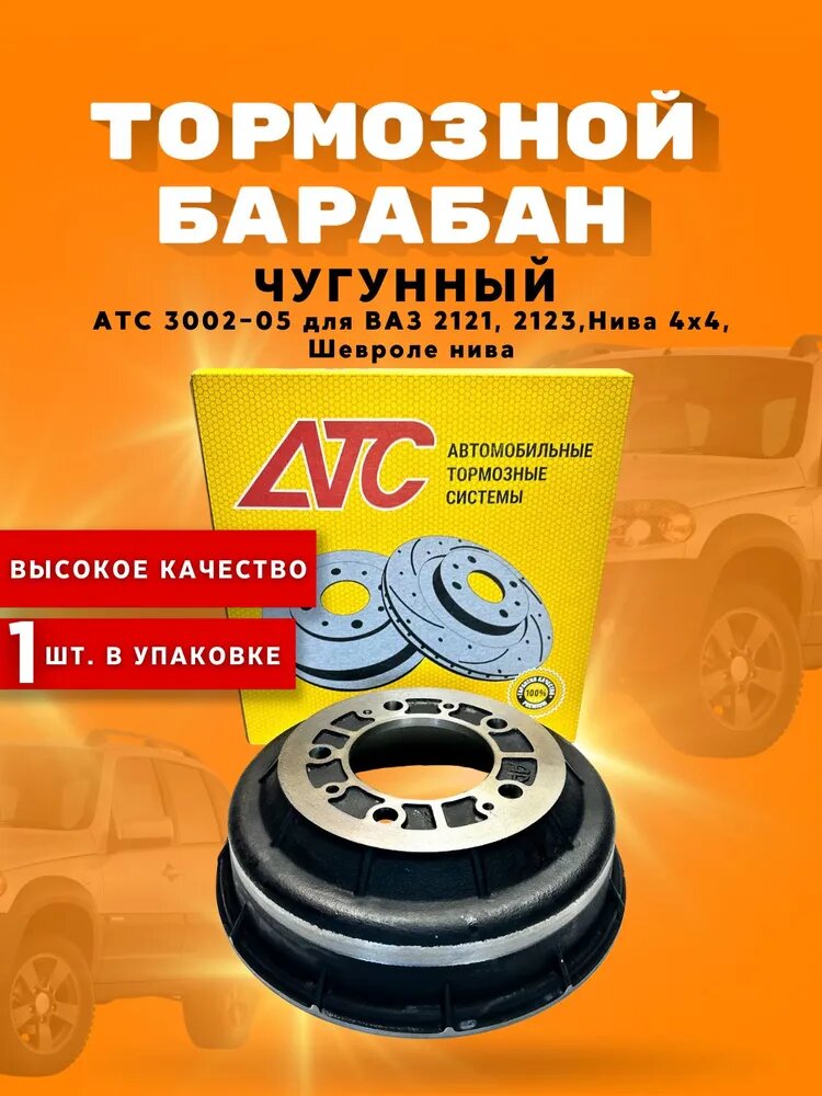 Тормозной барабан чугунный АТС ВАЗ 2121, Нива 4х4, Шевроле Нива (1шт.)