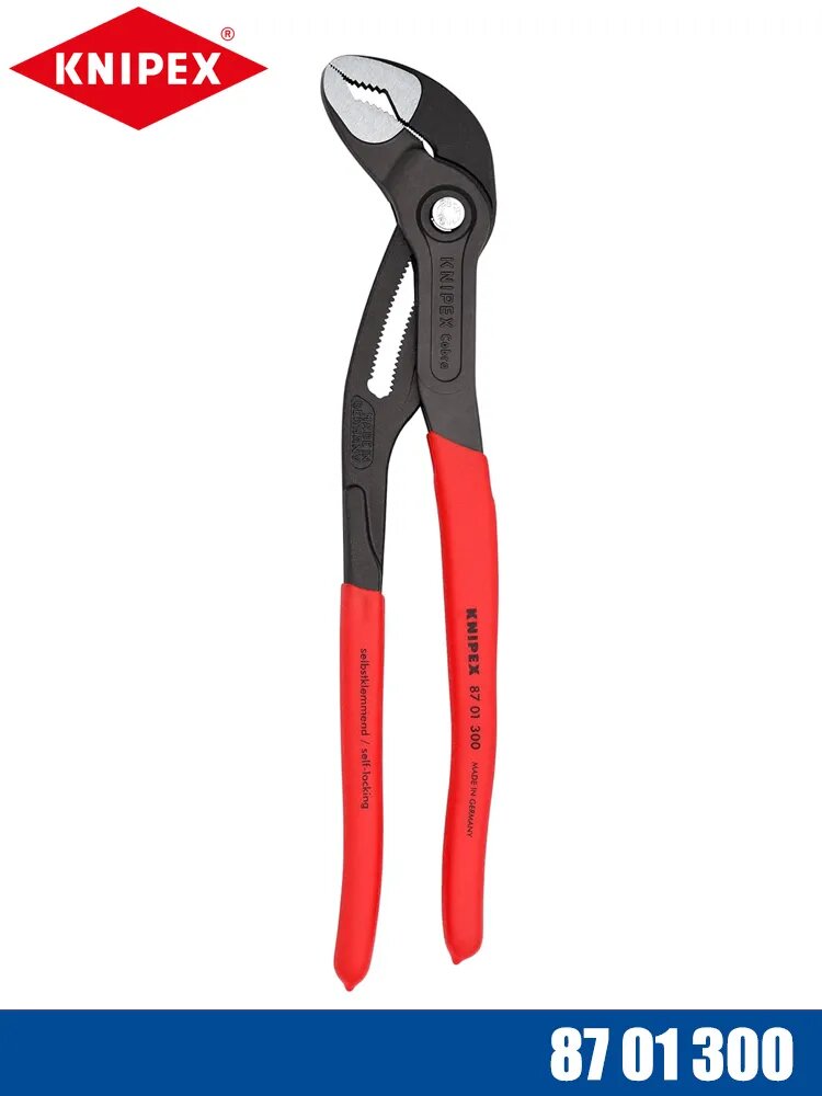 KNIPEX 87 01 300 Cobra Высокотехнологичные плоскогубцы для водяных насосов. Прочный, долговечный, высокопрочный ручной инструмент.