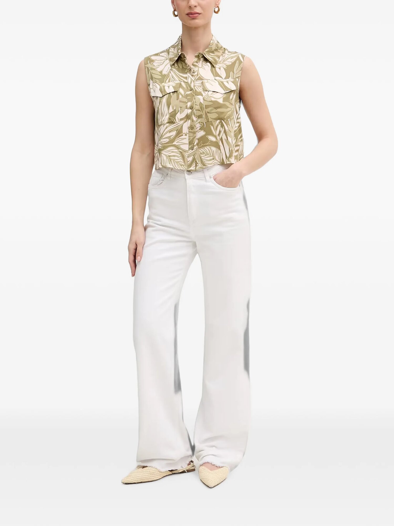 Рубашка GAUDI Leaf-print sleeveless shirt, размер 42, зеленый — фото 1