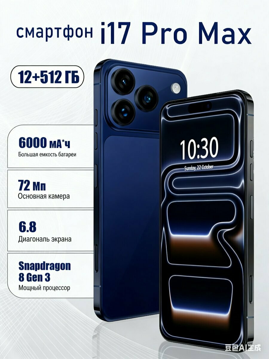 Смартфон i17 Pro Max, Android 14, 12Гб+512Гб, камера 48Мп, экран 6.8", 2 SIM