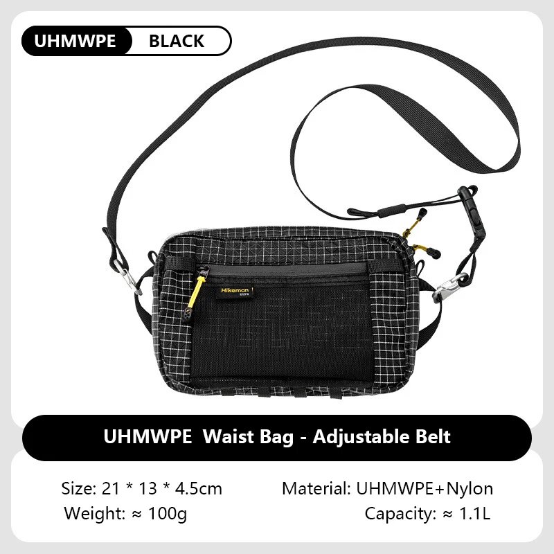Водонепроницаемая поясная сумка HIKEMAN из нейлона 1.1 л Черный, Black with belt