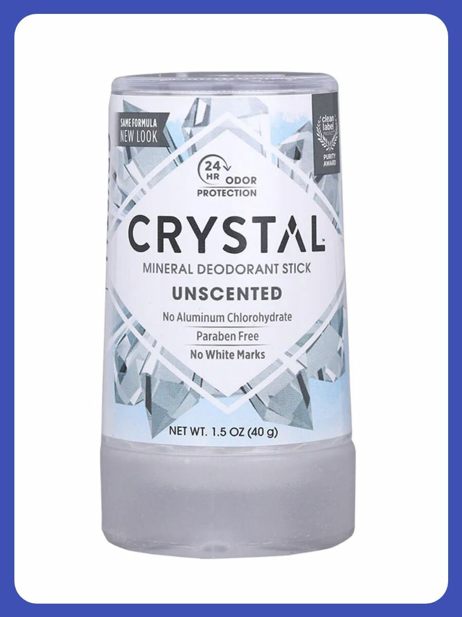 Дезодорант кристалл минеральный Crystal Unscented, стик без запаха, без алюминия, натуральный дезодорант-камень, 40 г