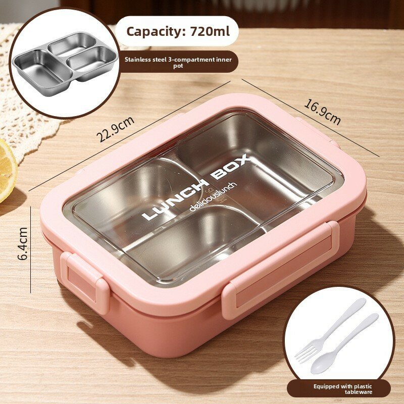 Premium insulated lunch container with separate sections for home office and school use, pink 720ml