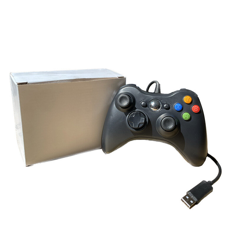Игровой контроллер с дизайном Xbox 360 USB-кабельный для ПК, черный цвет, поддержка D-Input для Steam и крупных игр
