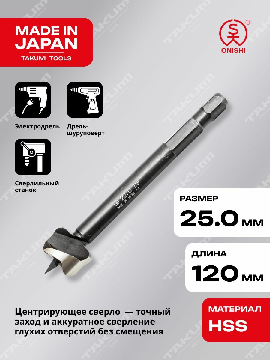 Сделано в Японии. Центрирующее сверло по дереву 25мм Onishi 001B-250