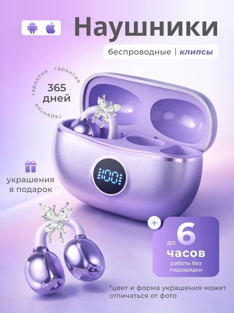 Беспроводные наушники клипсы Bluetooth для iPhone и Android