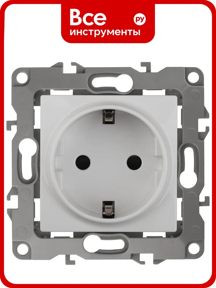 Розетка ЭРА 12200201, 2PE, Schuko, со шторками, 16A, 250В, IP20, без м. лапок Б0036440