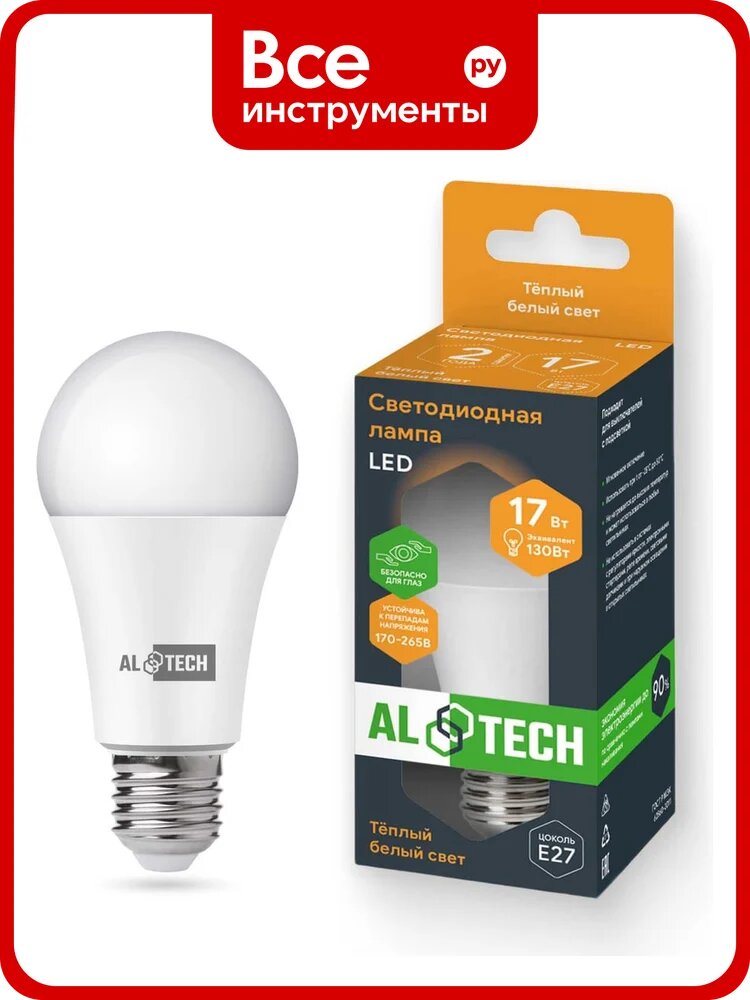 Лампочка светодиодная ALTECH LED Р60-17W-830-E27 17Вт груша теплый белый свет 4673758070296