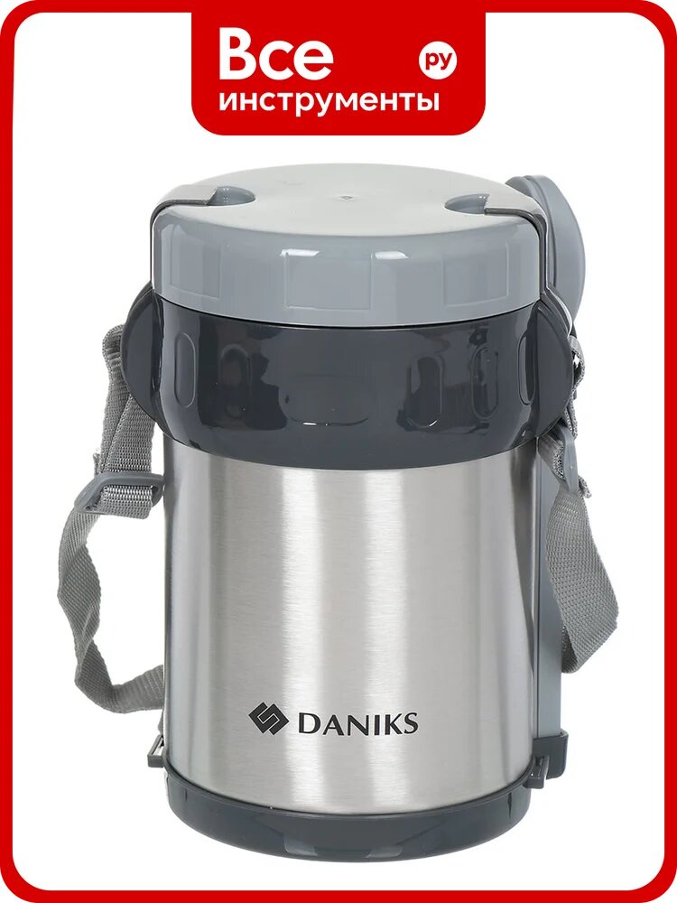 Термос для еды DANIKS, нерж, 2 л, шир. горл, колба нерж, с ложкой и вилкой, серебр, sl-200my 316133