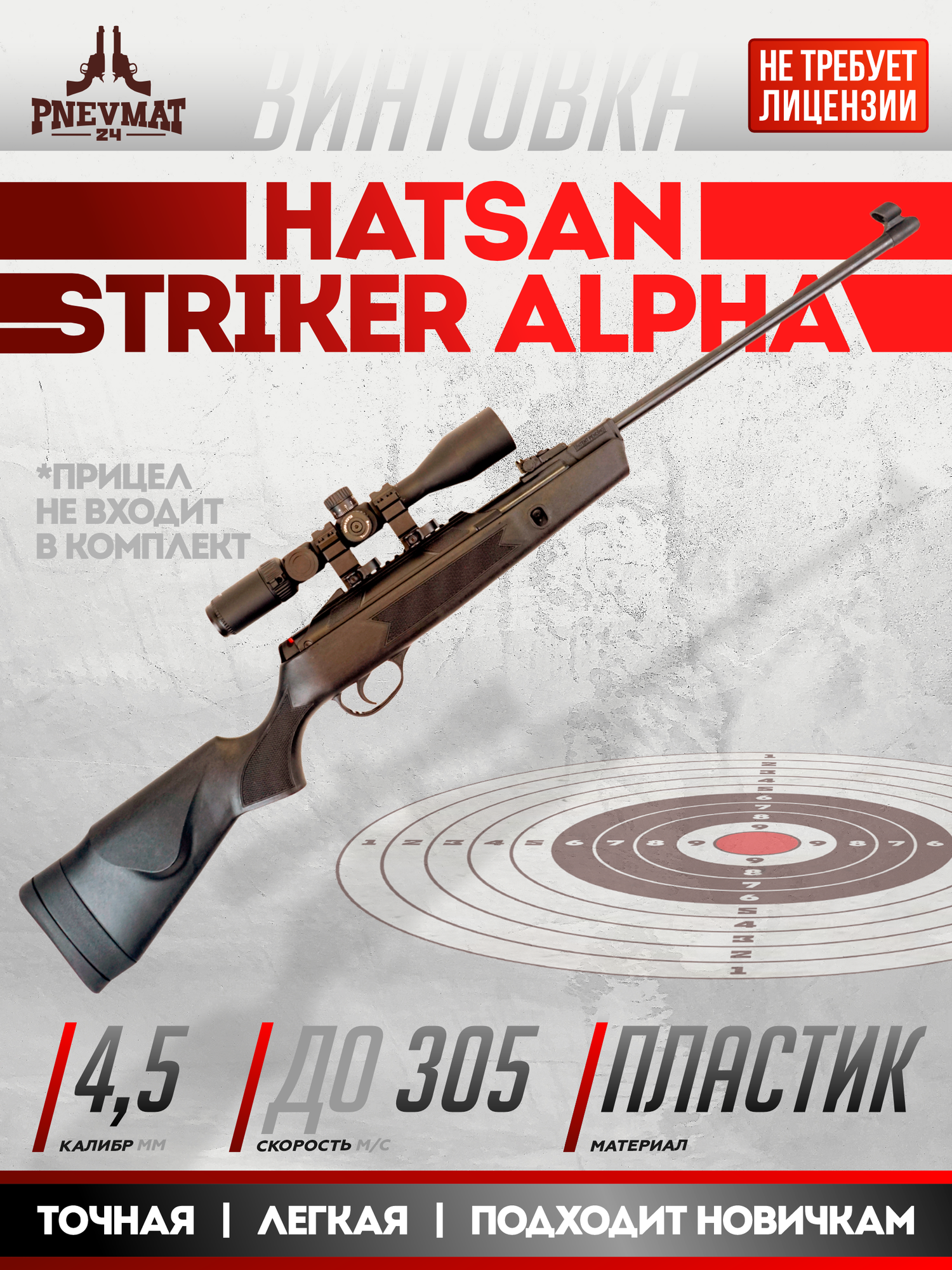 Пневматическая винтовка Hatsan Striker Alpha (пластик, 3 Дж) 4,5 мм