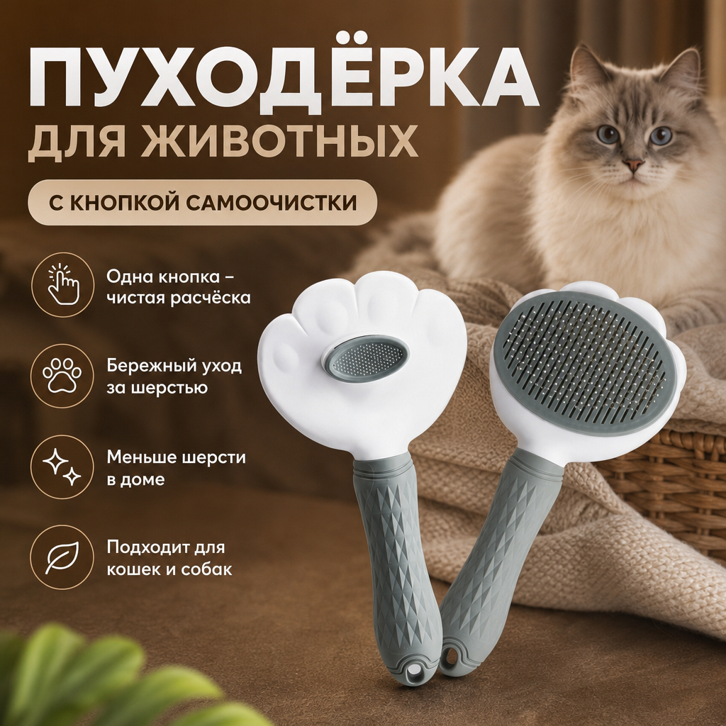 Фурминатор для вычесывания подшерстка кошек и собак, удаление подшерстка, массажный эффект