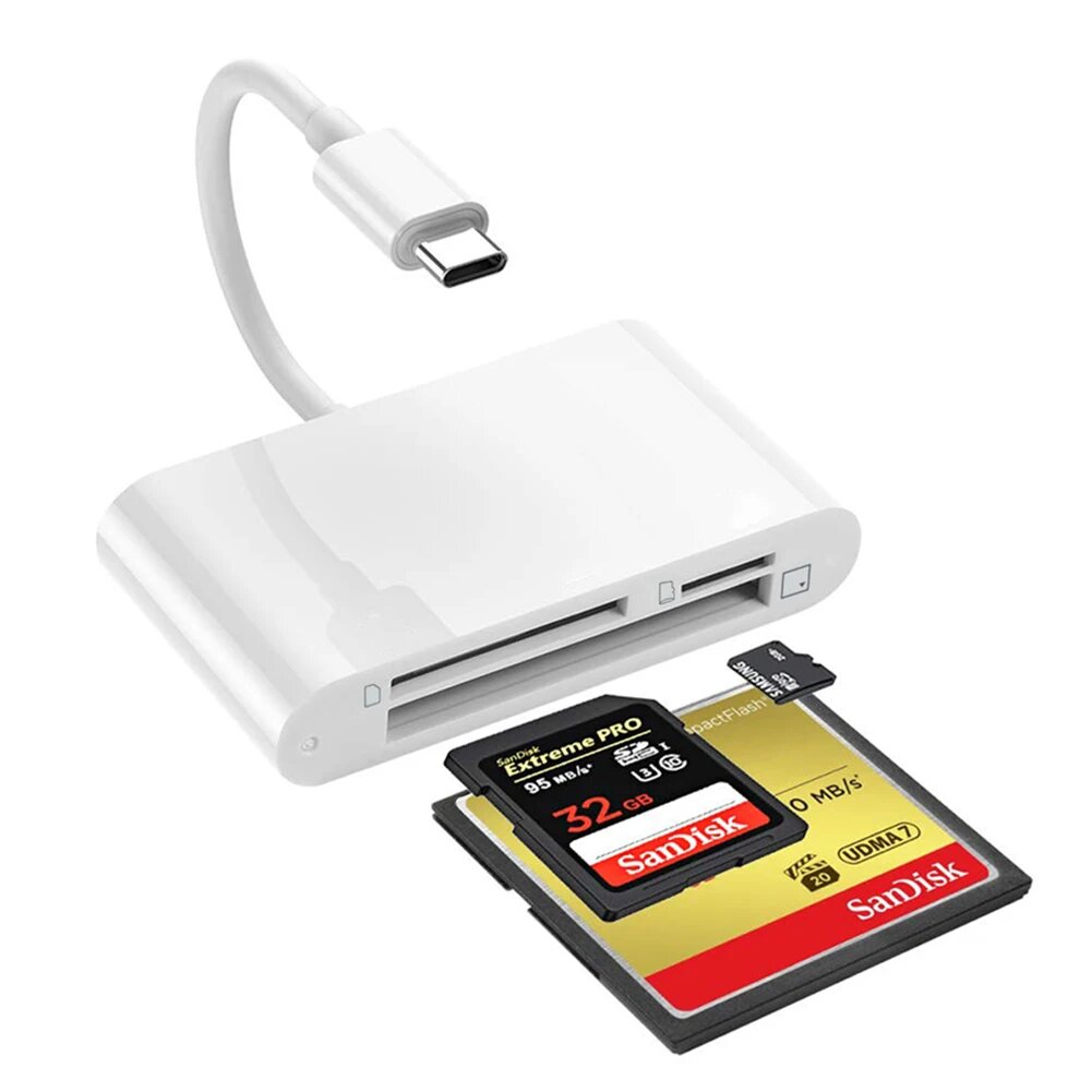 Адаптер 3-в-1 Type C, Устройство Для Чтения Карт Памяти TF CF SD, USB C Для Macbook, Huawei, Samsung, Xiaomi