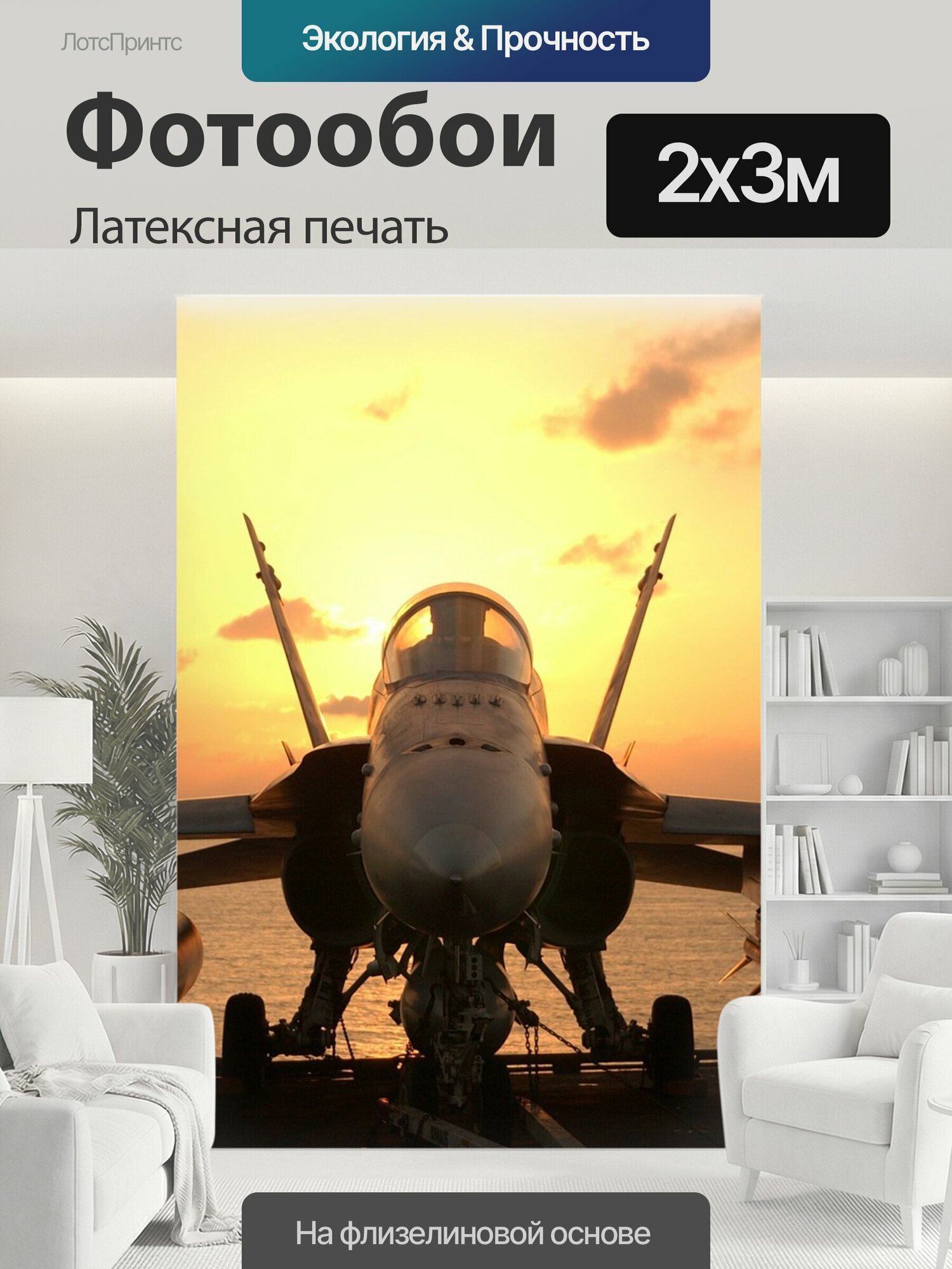 Фотообои моющиеся ударопрочные "Шершень, f a-18, авианосец" 200x300 см. латексная печать