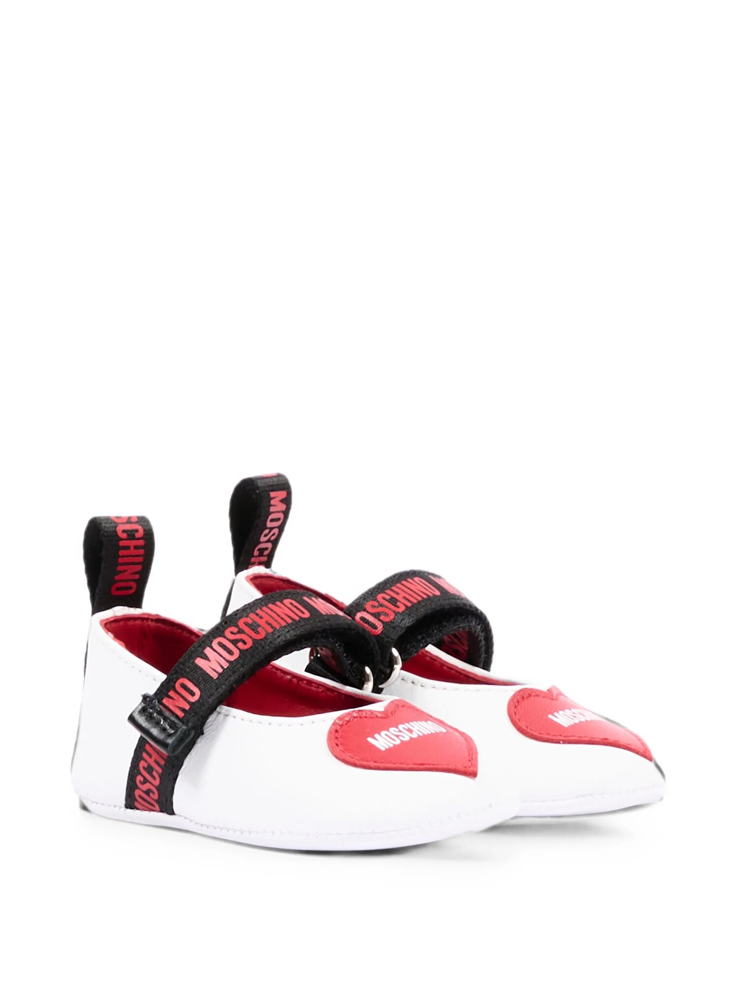 Балетки MOSCHINO Heart-patch logo-strap ballet flats, размер 16, , бежевый/белый — фото 1