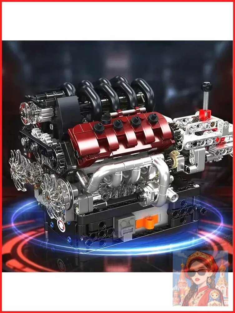 Конструктор Двигатель V8 + коробка передач(787 деталей), игрушка автомобильный двигатель, Подарок для любителя механизмов, Интересные домашние аксессуары