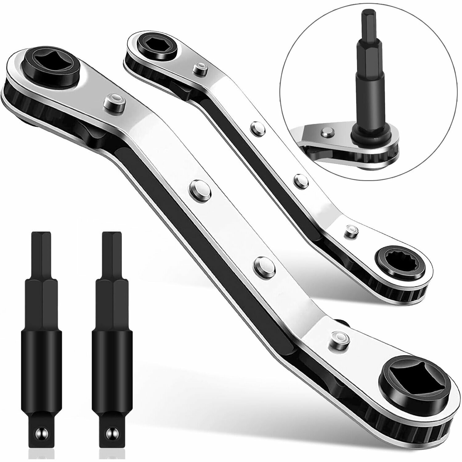 Гаечный ключ для HVAC 2 шт, 3/16" - 3/8", 5/16" x 1/4" для вентилей, с двумя шестигранными переходниками для ремонта кондиционеров и холодильного оборудования