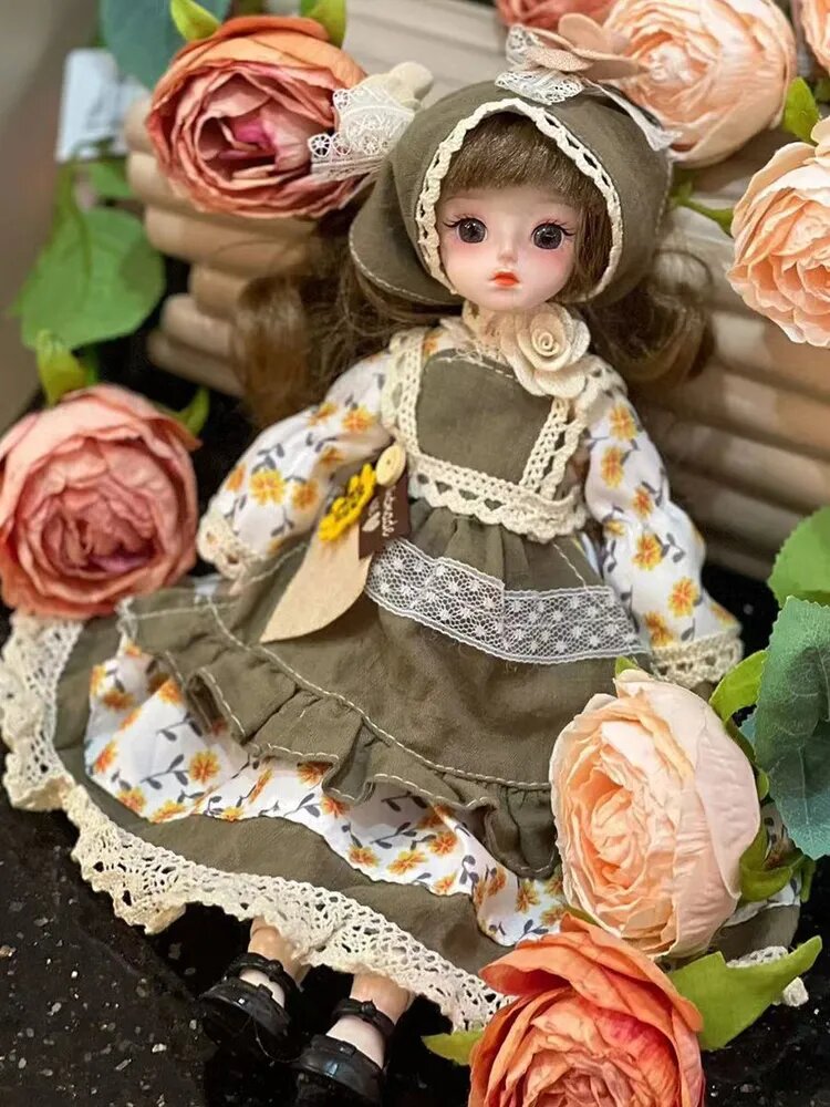 Кукла шарнирная BJD 31см в оливковом платье для девочки, Новый год, День рождения