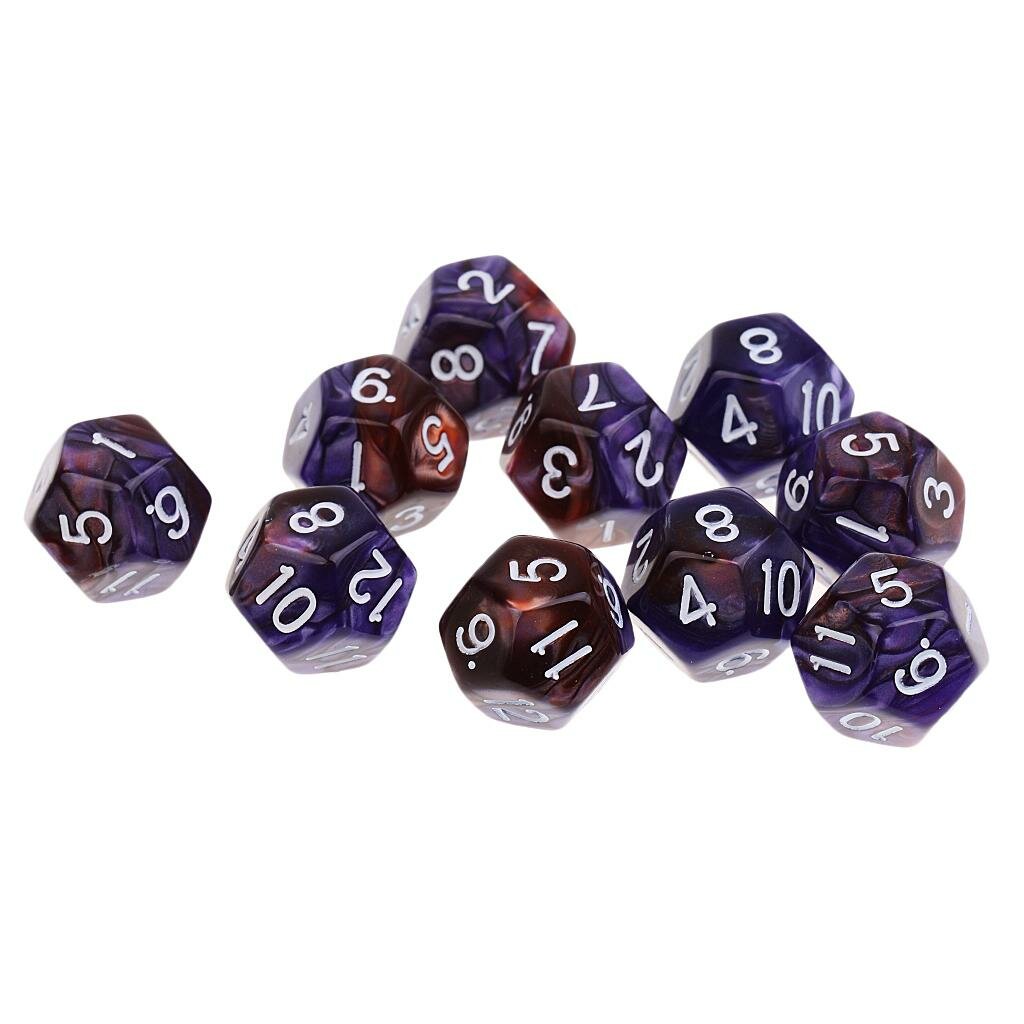 10 штук 12-гранных кубиков D12 для настольных игр Dungeons and Dragons, цвет фиолетовый.