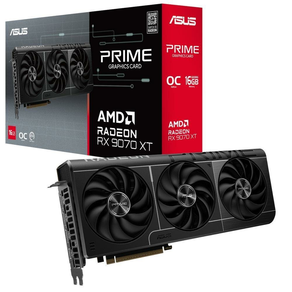 Видеокарта ASUS RX9070XT PRIME OC 16GB GDDR6 256bit 3xDP HDMI 3FAN RTL PRIME-RX9070XT-O16G