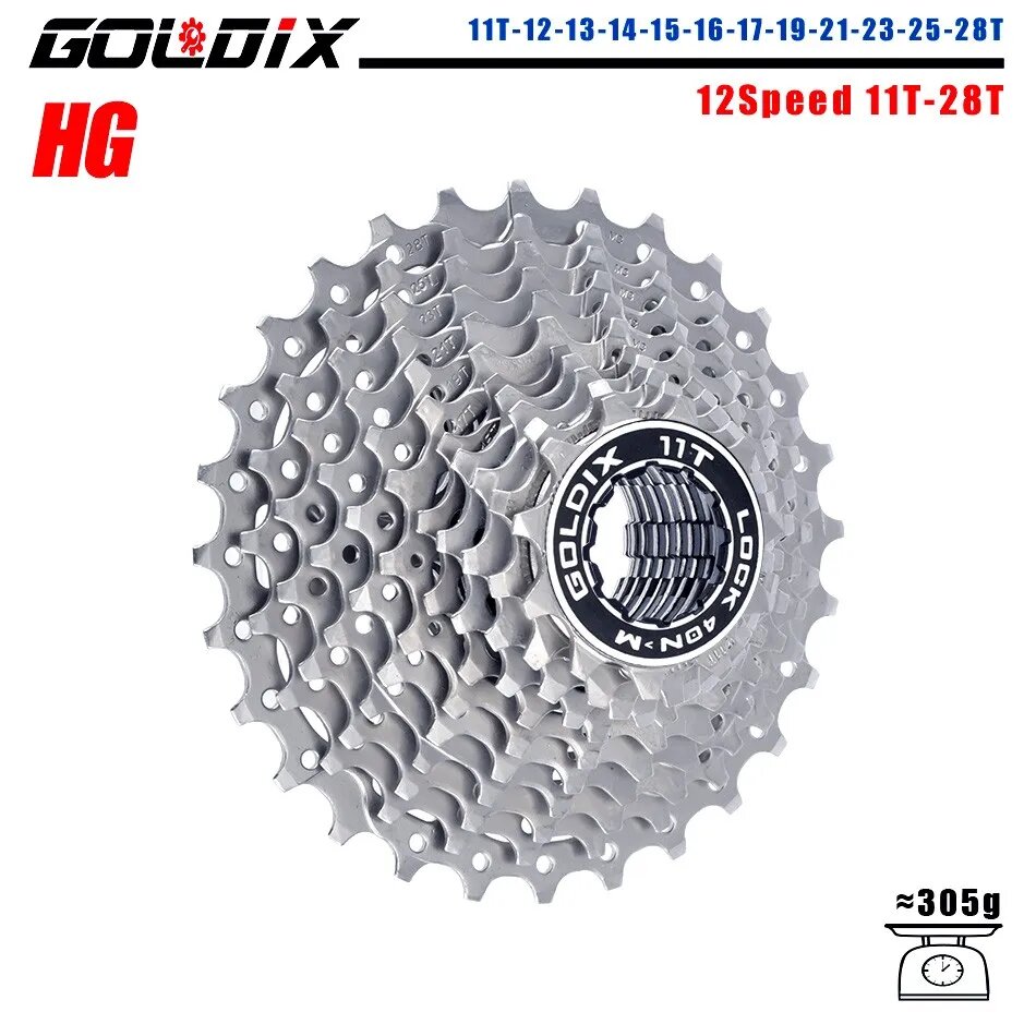 Кассета GOLDIX для шоссейного велосипеда 8/9/10/11/12 скорости 11-36 зубьев 12S 11-28T Silver