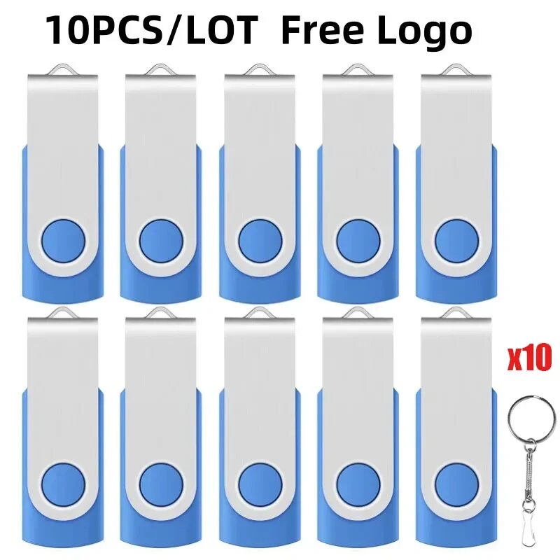 USB-флешки JASTER набор из 10 шт, 128/64/32/16 ГБ, цветные 4 ГБ, Light Blue Color