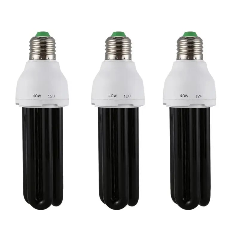 3X E27 40W УФ-ультрафиолетовая флуоресцентная лампа черного света CFL, 220В, форма: прямая, мощность: 40W, напряжение: 12V DC