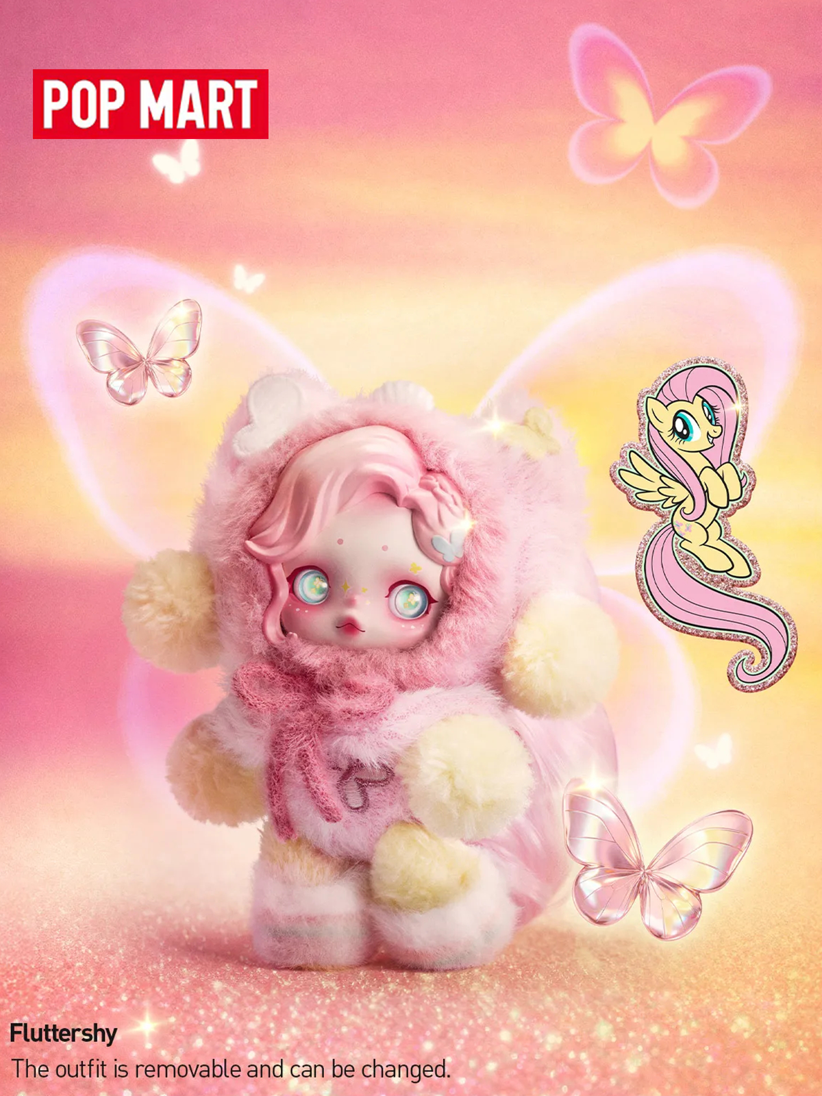 Коллекционная фигурка Слепая коробка POP MART SKULLPANDA × My Little Pony Series Plush Doll Pendant-Fluttershy