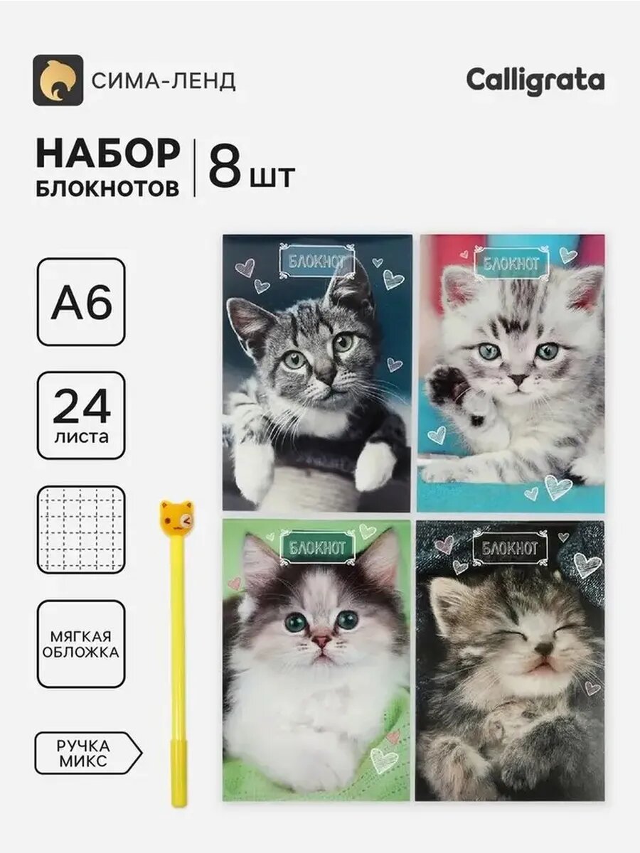 Комплект мини-блок notebooks с котятами, 8 шт