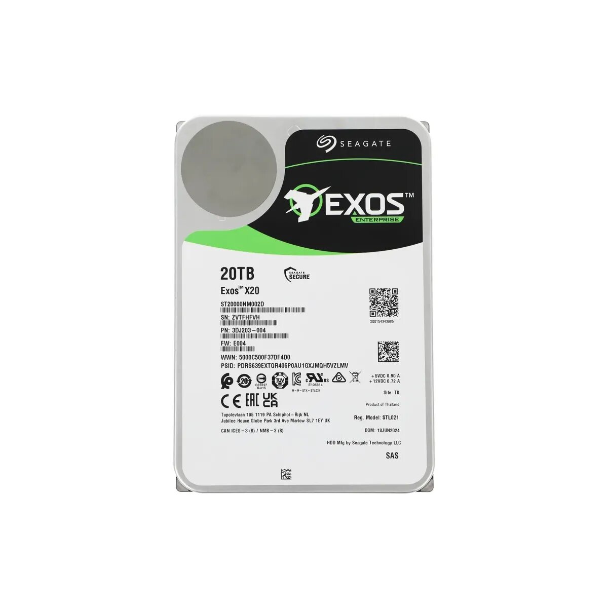 Жесткий диск Seagate Exos X20 20ТБ, HDD, SAS 3.0, 3.5" (ST20000NM002D)