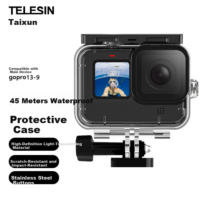TELESIN Водонепроницаемый чехол для GoPro 13 12 11 10 9 Спортивная камера 45 метров водонепроницаемость Цвет：Чехол