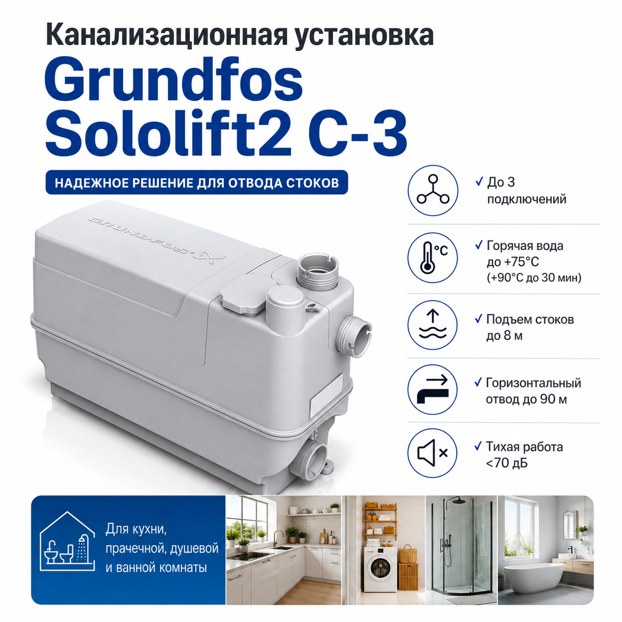 Канализационная установка Grundfos Sololift2 C-3 (640 Вт), белый