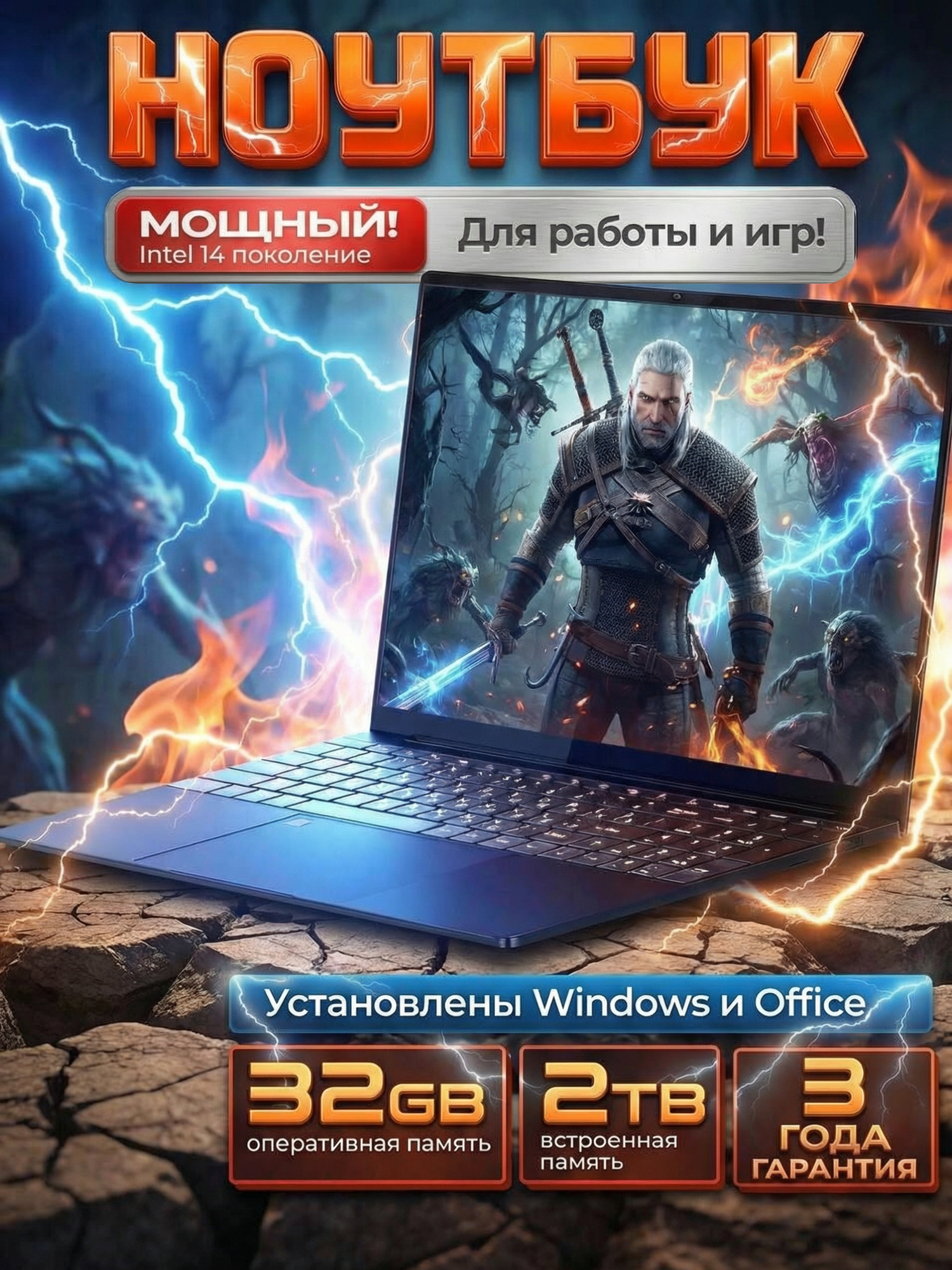 Ноутбук 2026 Intel Core Ultra X9 388H / 32GB RAM / 2TB SSD / Windows, Office