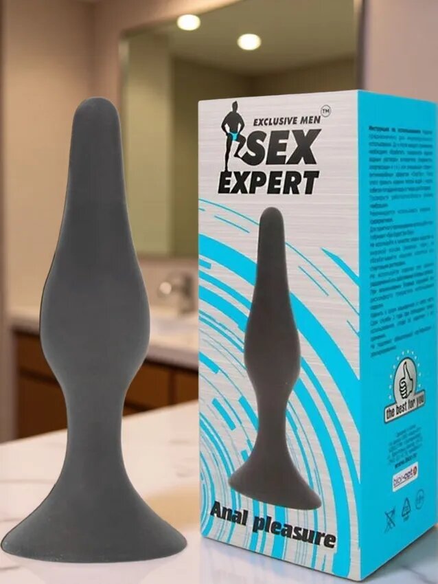 Анальная пробка SexExpert Anal Pleasure, 13см, бархатная, гипоаллергенная, чёрная
